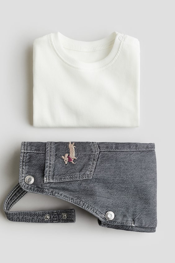 2-Piece Overall and Shirt Set - Gray/dogs - Kids | H&M US