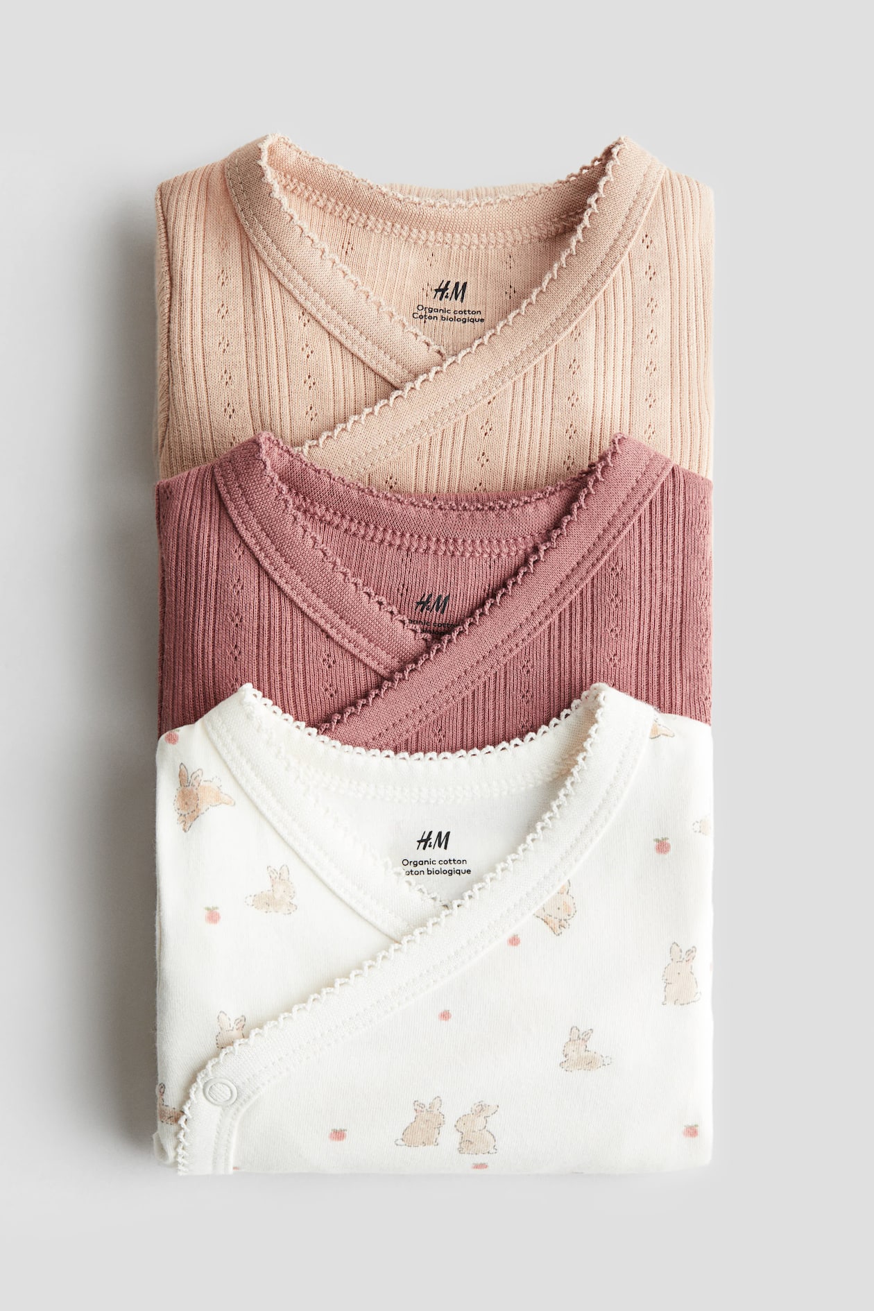 3-pack Wrapover Bodysuits - White/rabbits - Kids | H&M US