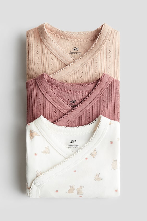 3-pack Wrapover Bodysuits - White/rabbits - Kids | H&M US