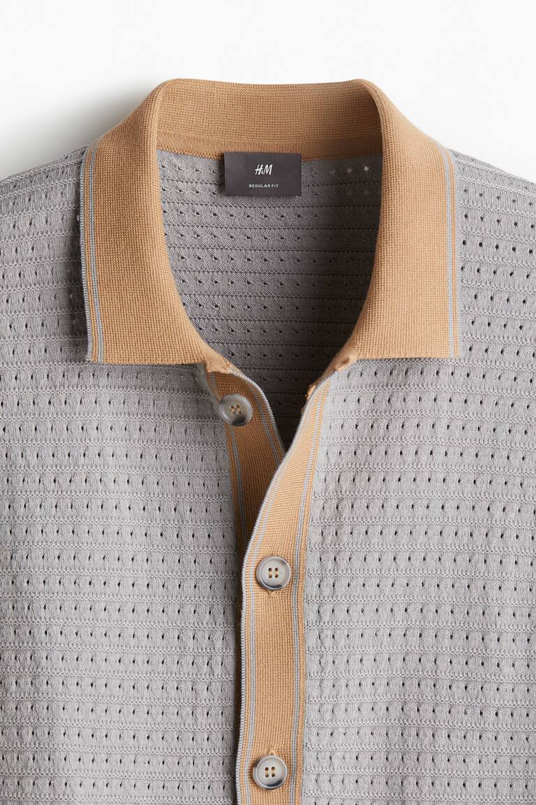Men’s Grey/Beige Regular Fit Pointelle-knit shirt | H&M GB