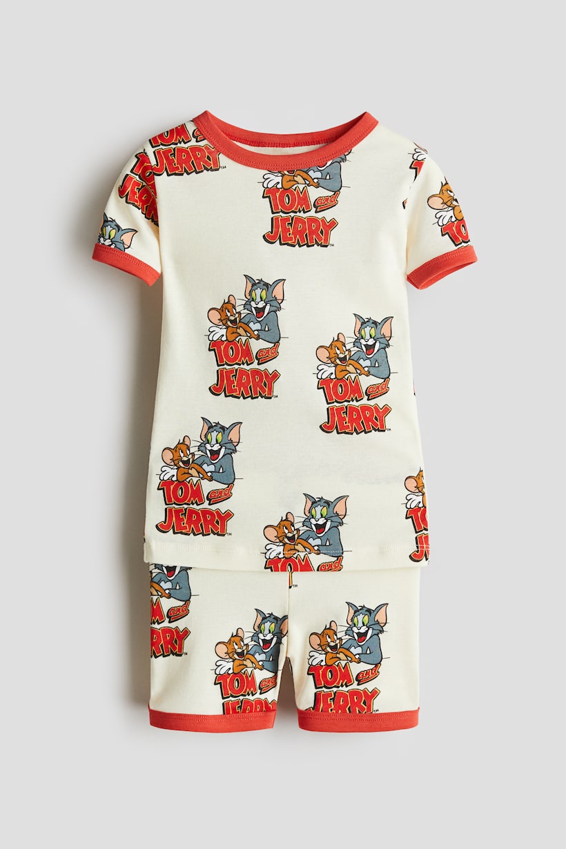 Snug Fit Cotton Jersey Pajamas - Light yellow/Tom and Jerry - Kids | H&M US
