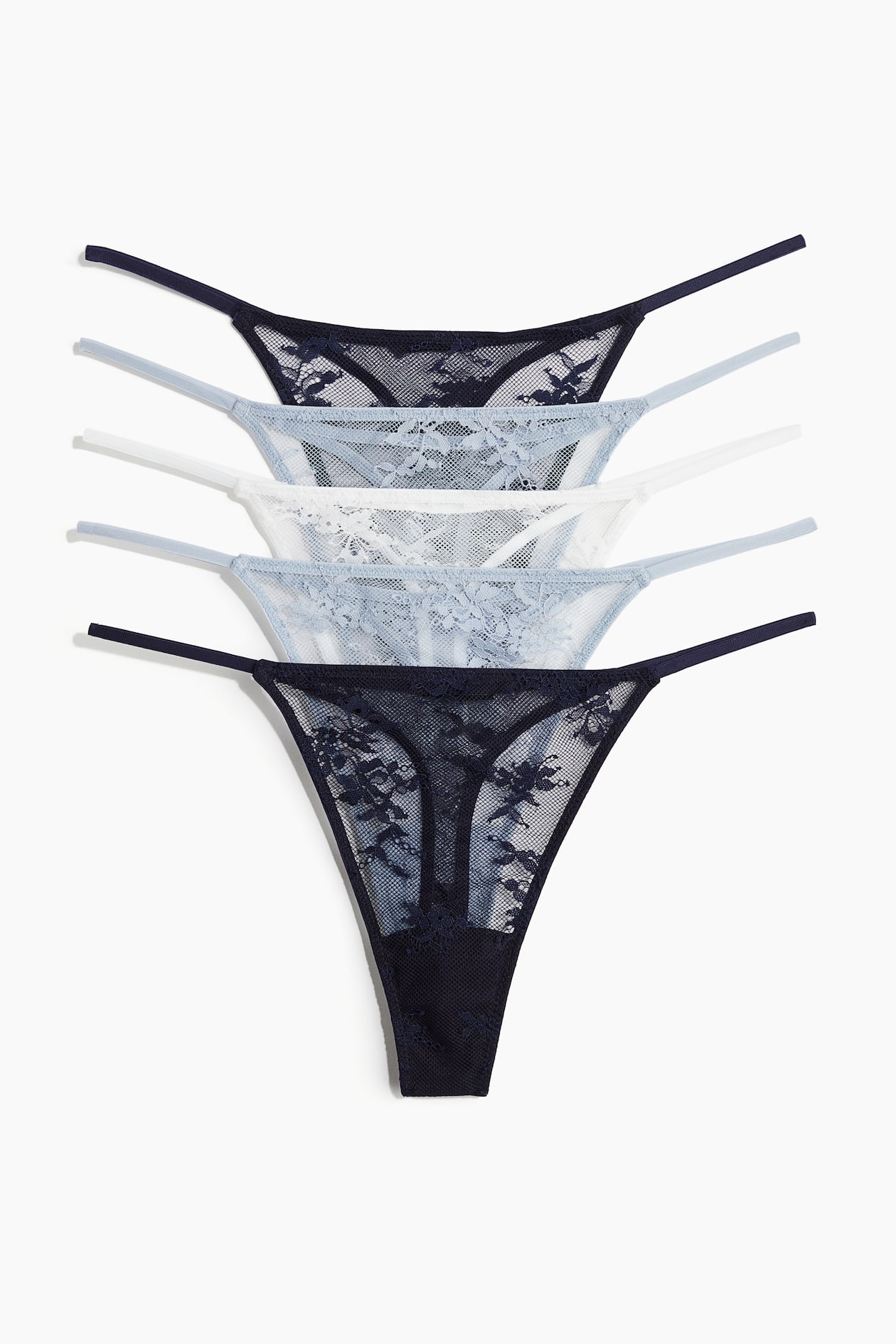 Lot de 5 strings Tanga en dentelle - Bleu marine/bleu clair/blanc - FEMME | H&M BE