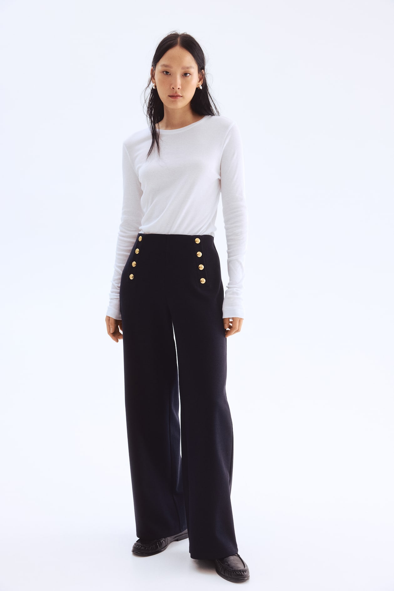 Button-front Pants - Navy blue - Ladies | H&M US