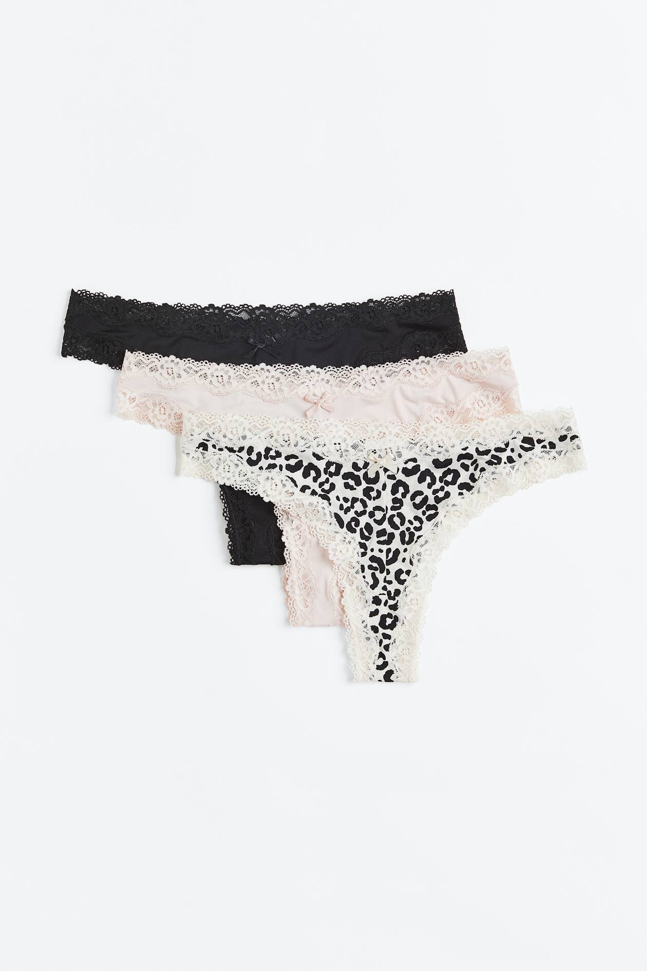 Figi brazilian 3-pak - Czarny/Pudroworóżowy - ONA | H&M PL