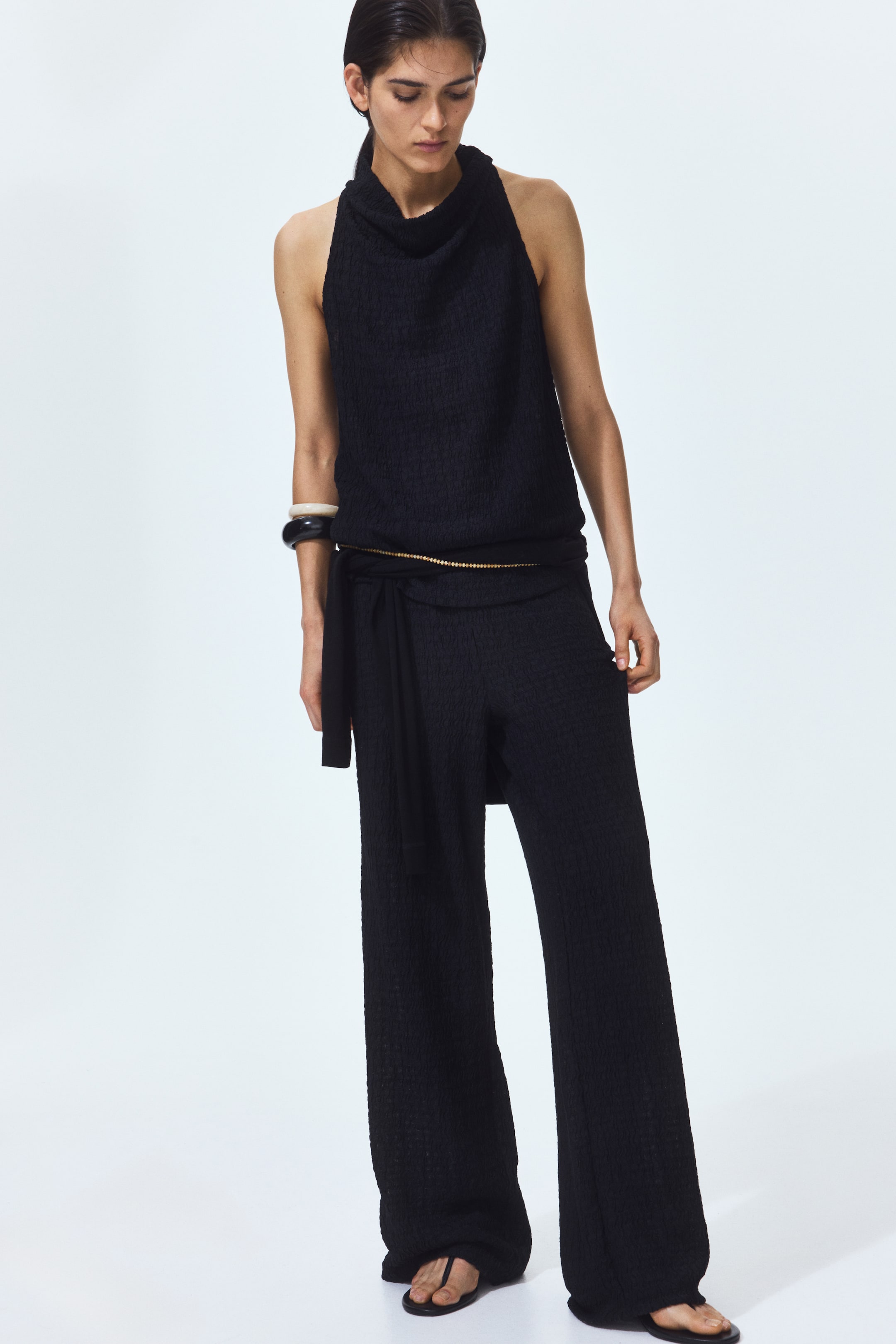 Women's Black Crinkled Cowl-Neck Top | H&M US