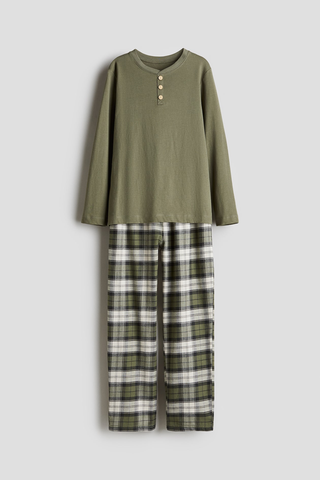 Cotton pyjamas - Khaki green/Checked - Kids | H&M GB