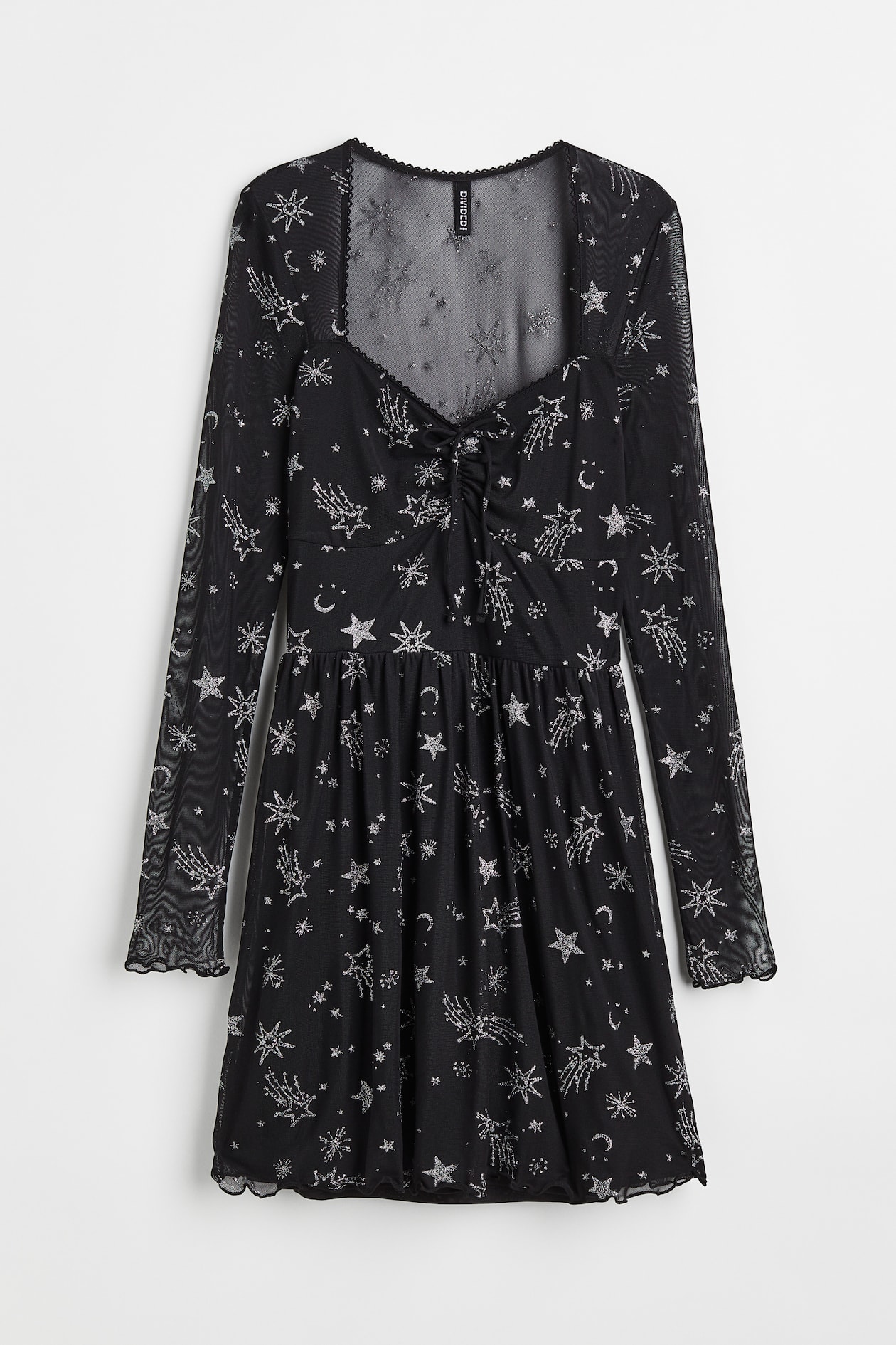 Glitrende kjole i mesh - Hjerteformet udskæring - Langærmet - Sort ...