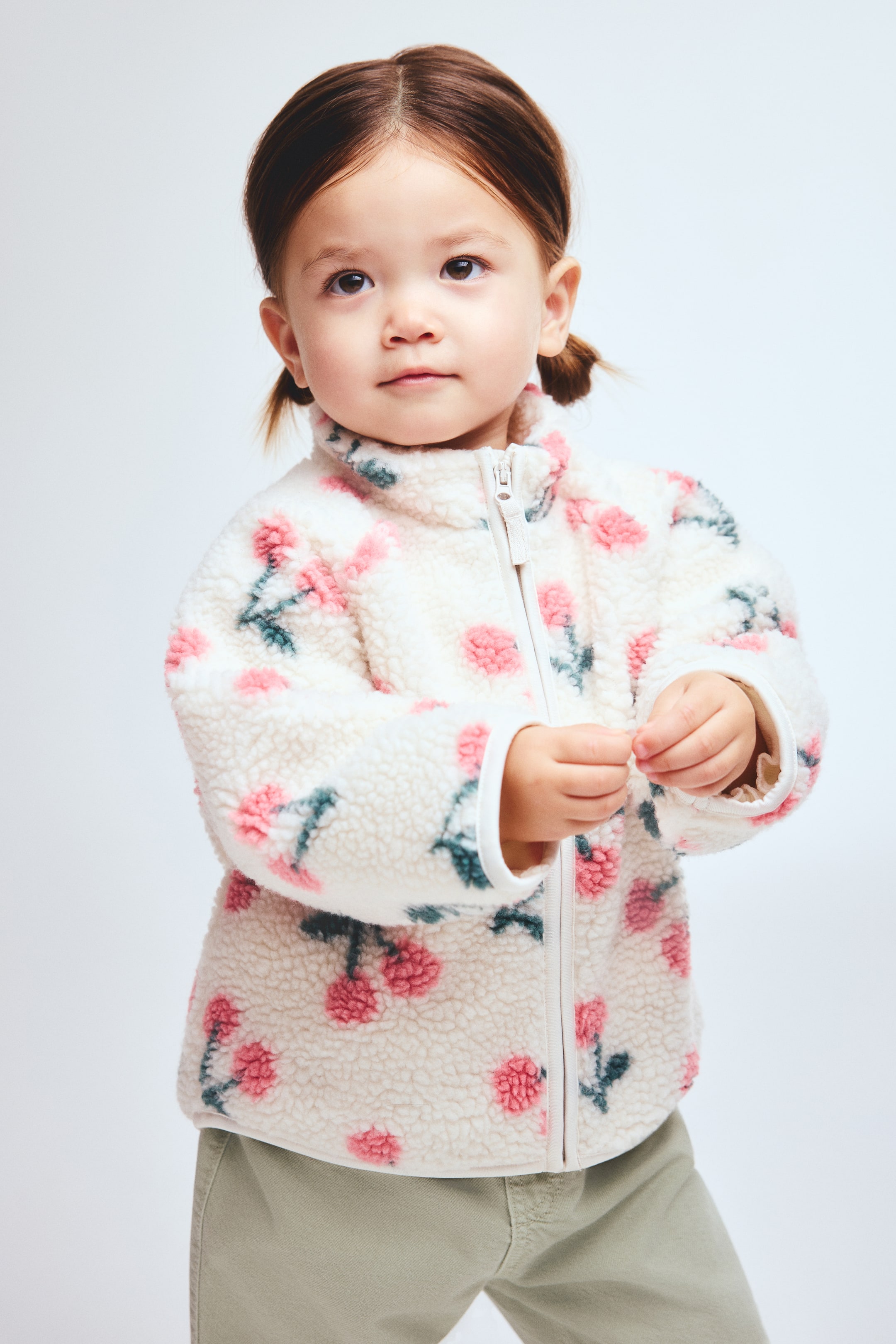Cream/cherries Printed Teddy Fleece Jacket for kids | H&M CA