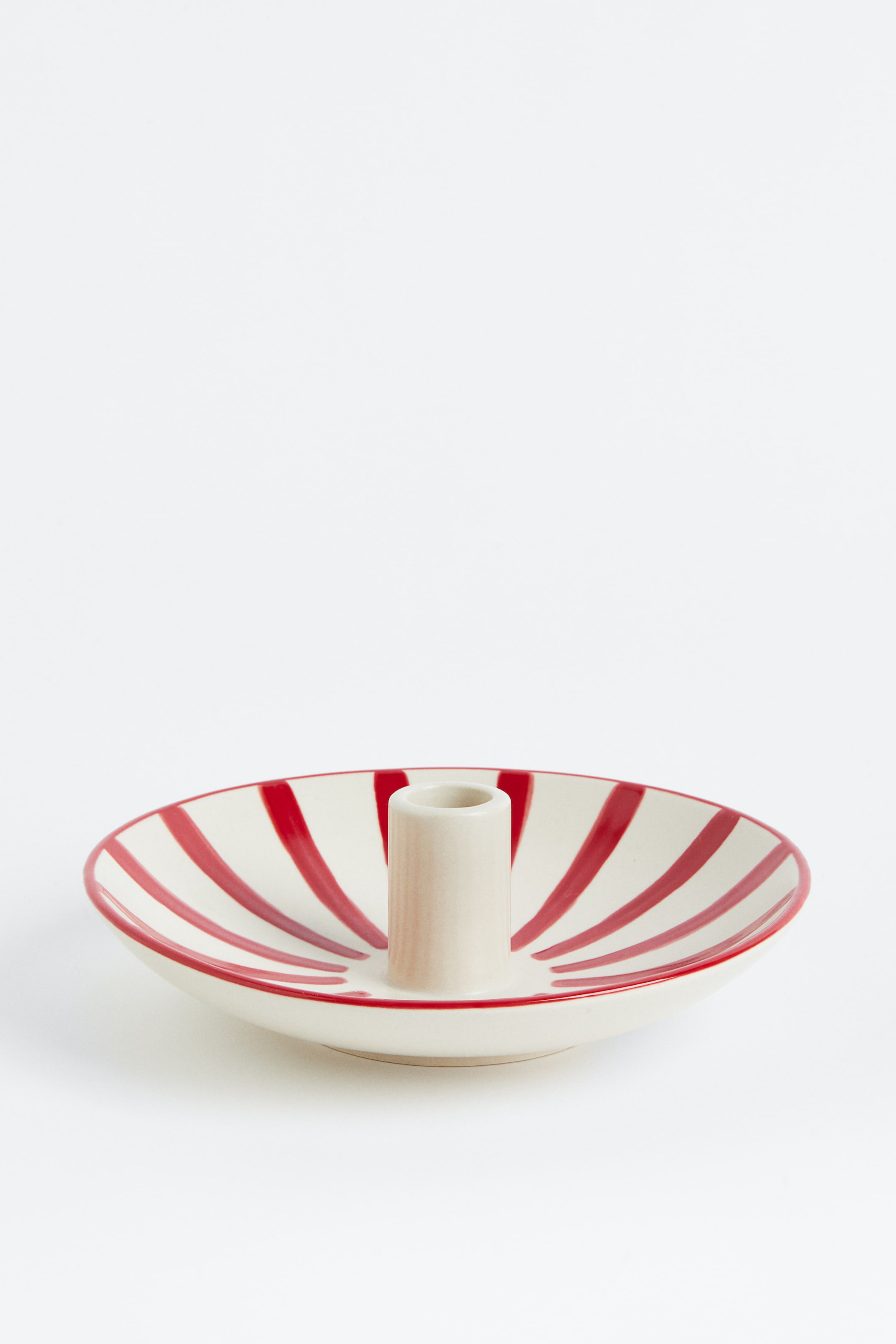 Stoneware candle holder - Dark red/Striped - Home All | H&M IE