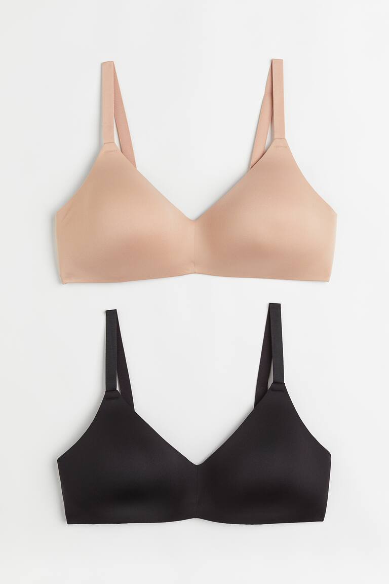 H&M+ 2-pack non-wired bras - Light beige/Black - Ladies | H&M GB