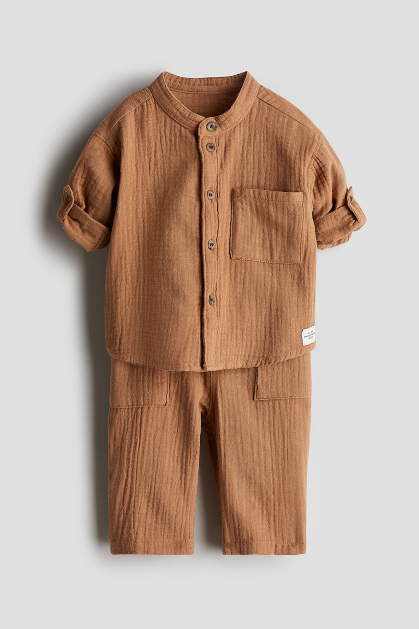 2-piece Cotton Muslin Set - Dark beige - Kids | H&M US