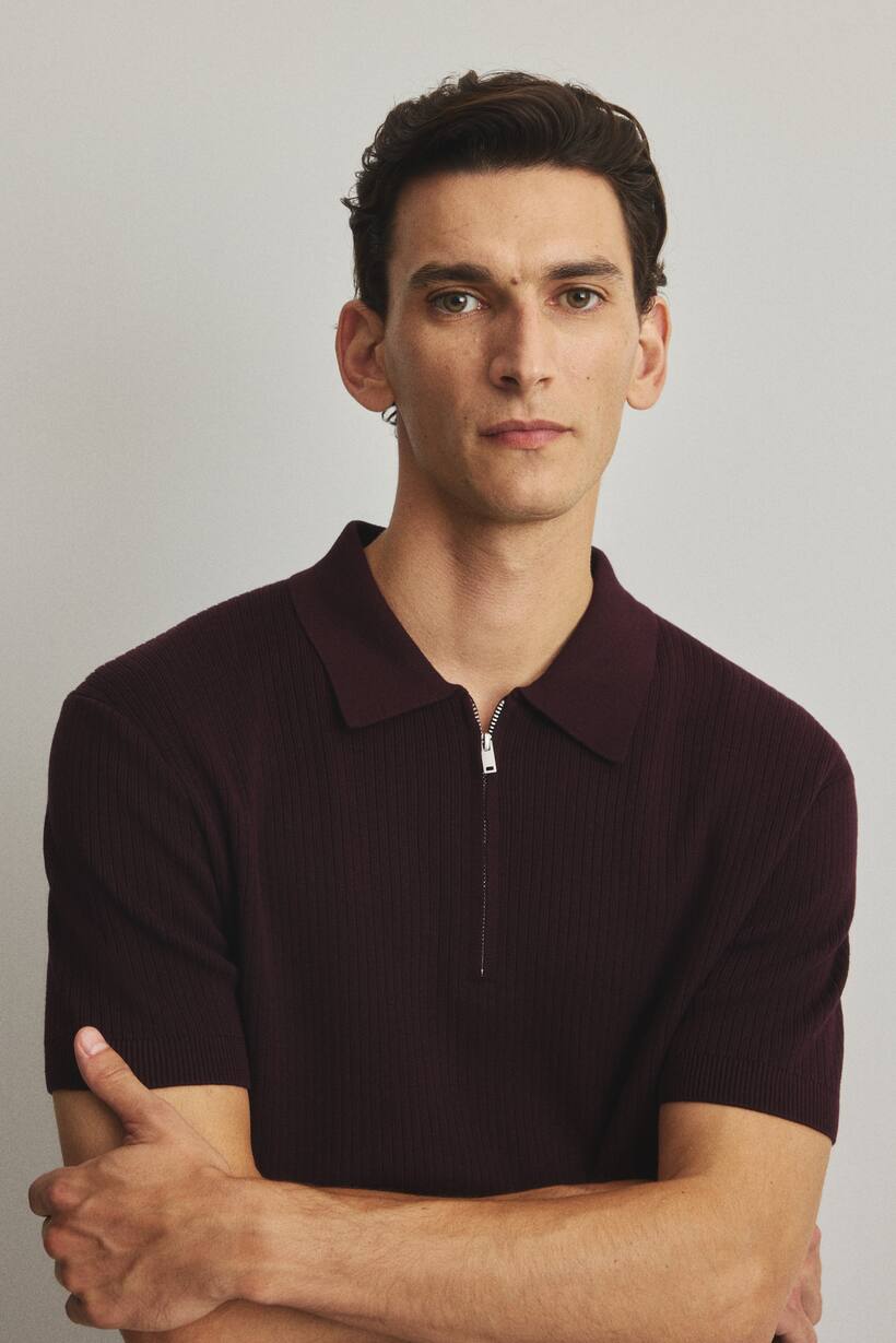 Playera polo Slim Fit con zíper - Borgoña - Men | H&M MX