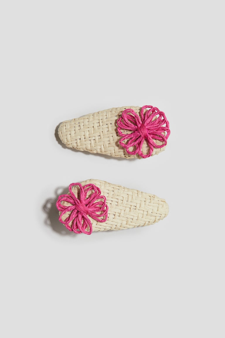 Beige/pink 2-Pack Straw Hair Clips for kids | H&M US