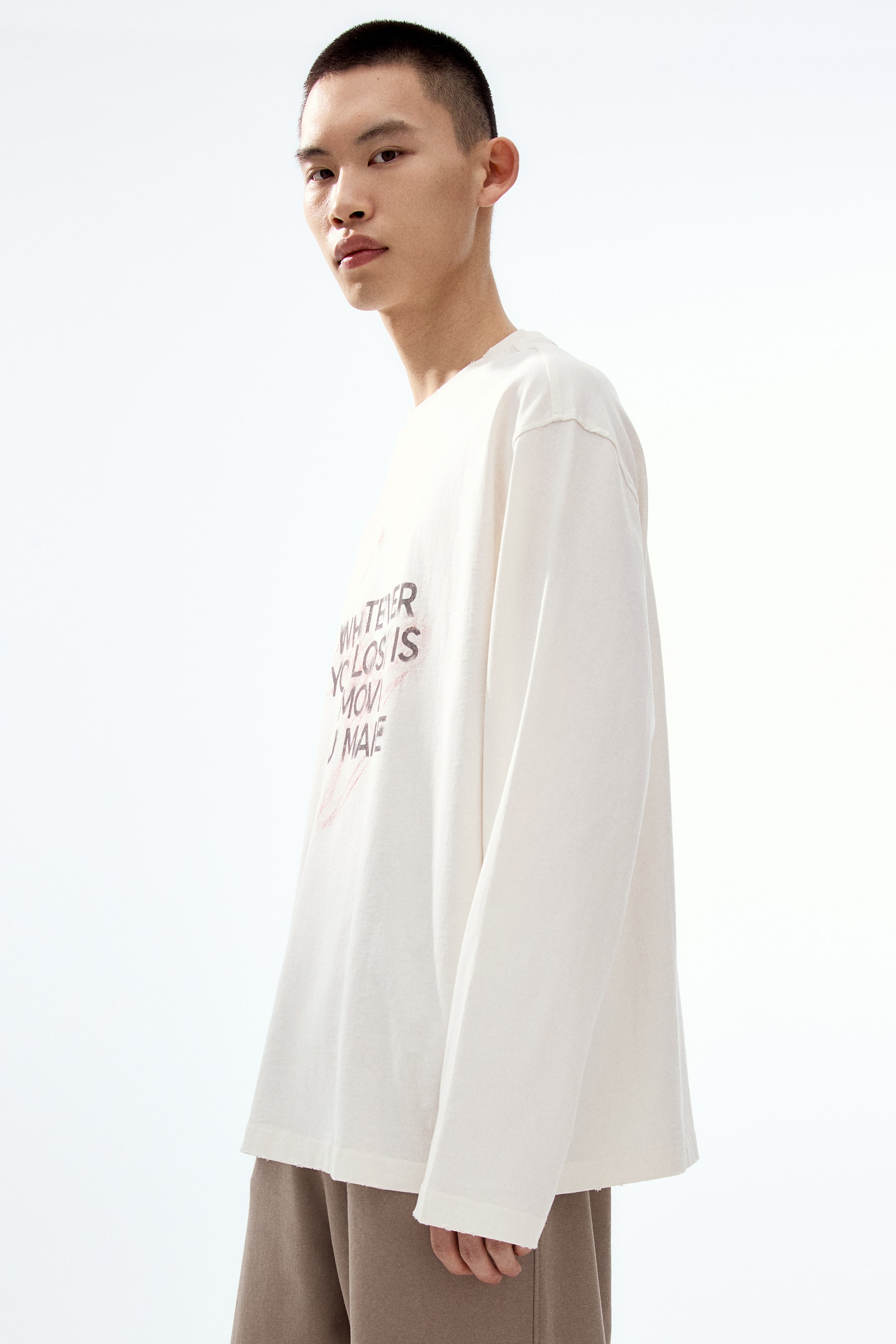 롱 슬리브 티셔츠 루즈핏 - 크림/Whatever You Lose - Men | H&M KR