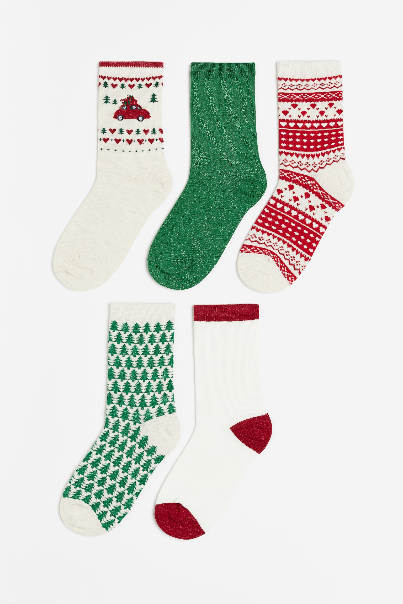5-pack Socks - Cream/fir trees - Ladies | H&M US