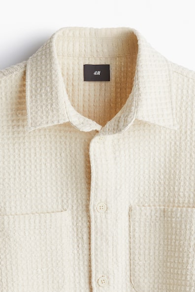 Loose-Fit Waffled Overshirt - Cream - Men | H&M US