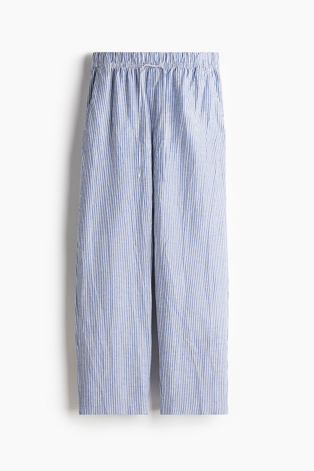 Women's Dark blue/white striped Linen-Blend Drawstring Pants | H&M CA