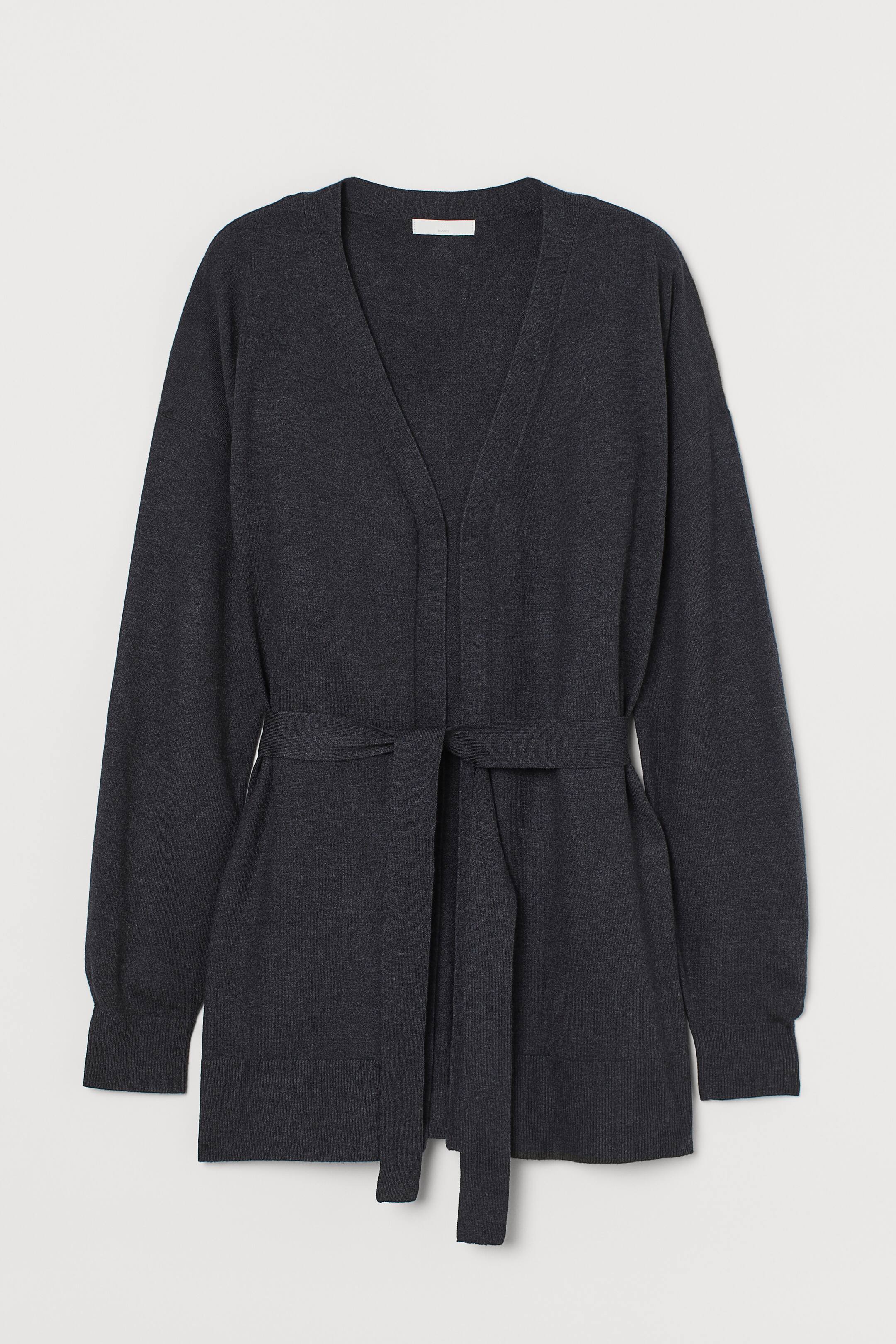 Cardigan with Tie Belt - Long sleeve - Dark gray - Ladies | H&M CA