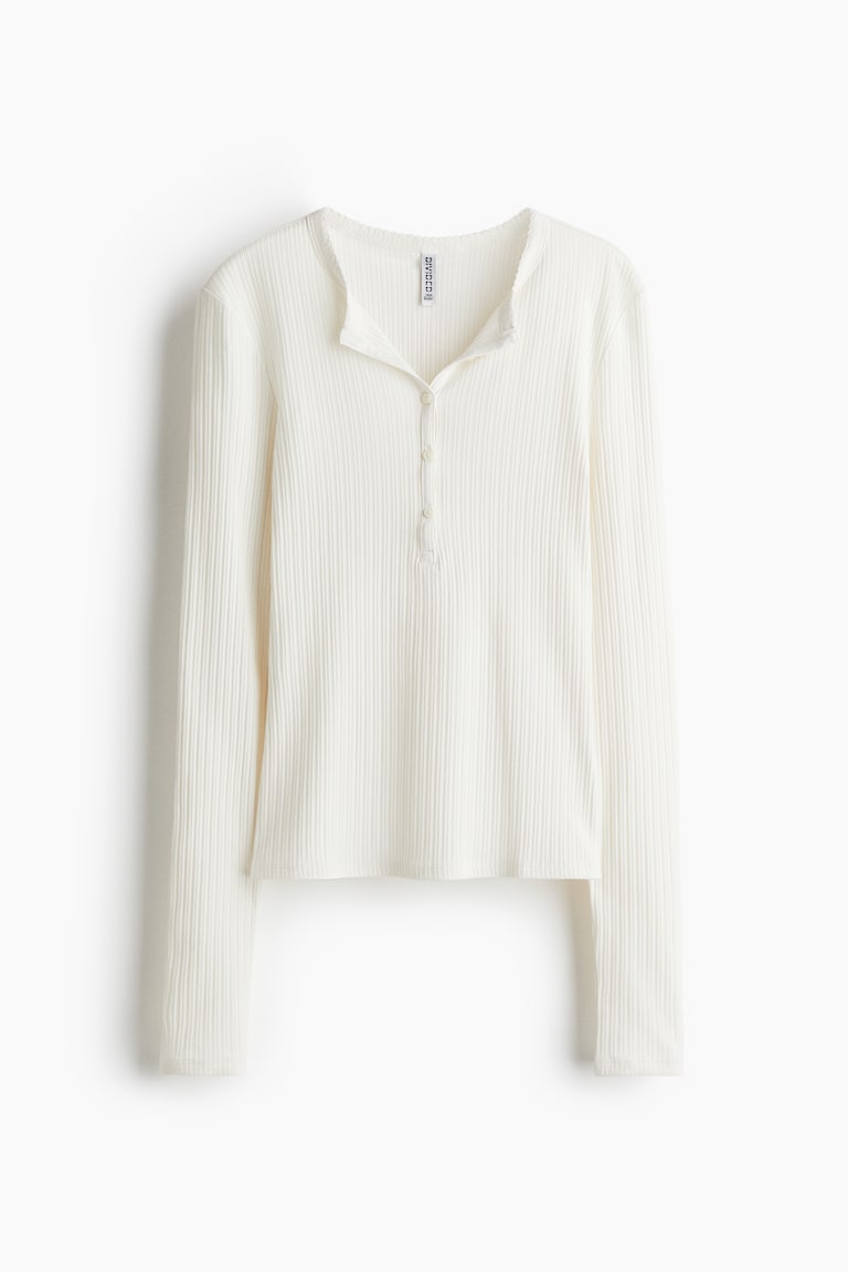 Women's Cream Ribbed henley top | H&M IN