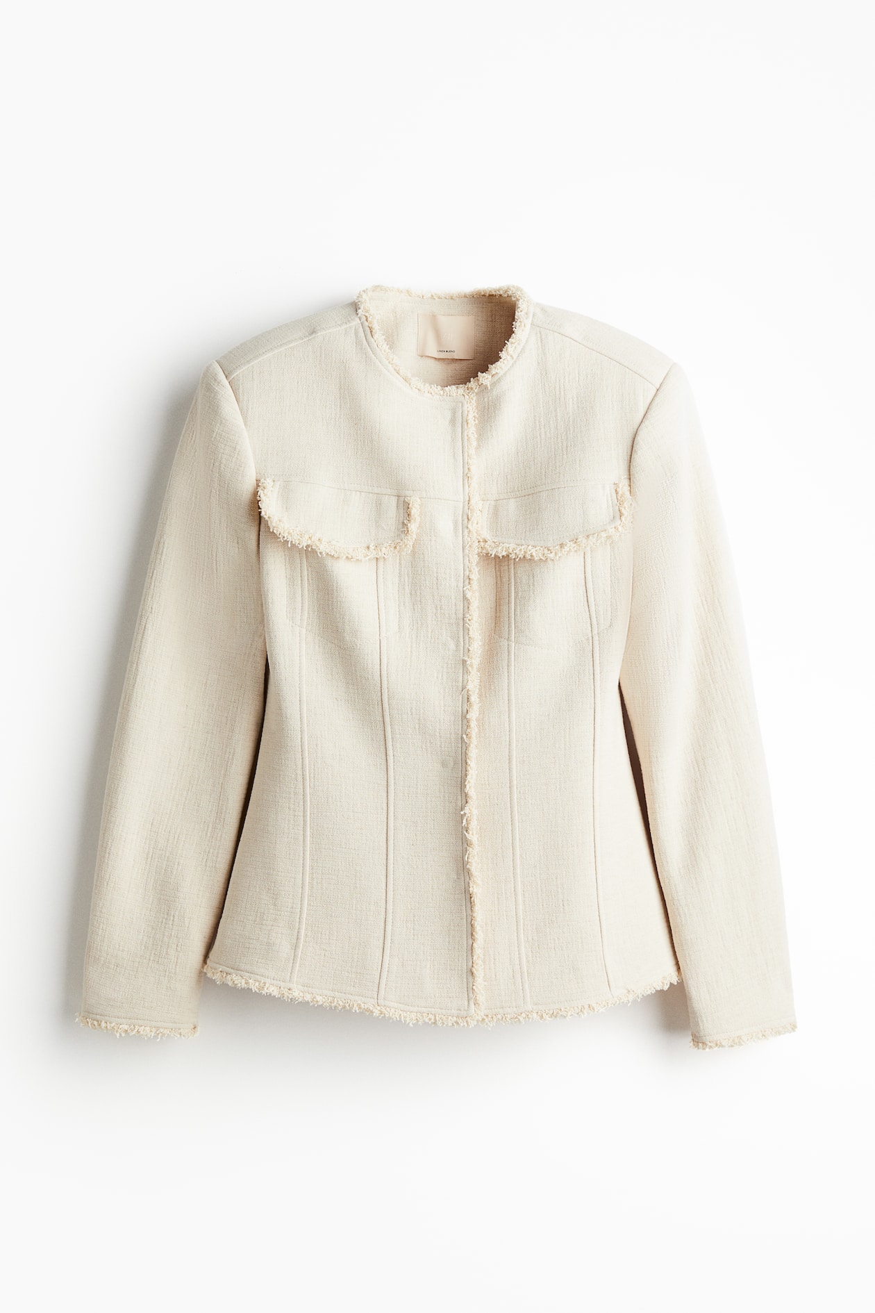 Saco en mezcla de lino con borde de flecos - Beige claro - Ladies | H&M MX