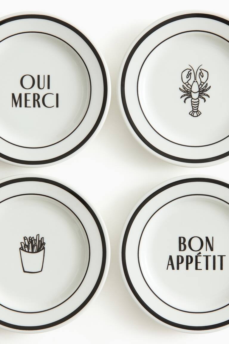 Black/Oui Merci 4-Pack Small Porcelain Plates at H&M Home | H&M US