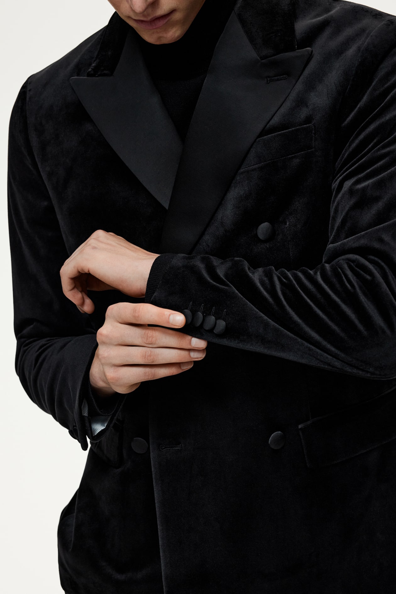 Regular Fit Double Breasted Velvet Tuxedo Jacket - Black - Men | H&M AU