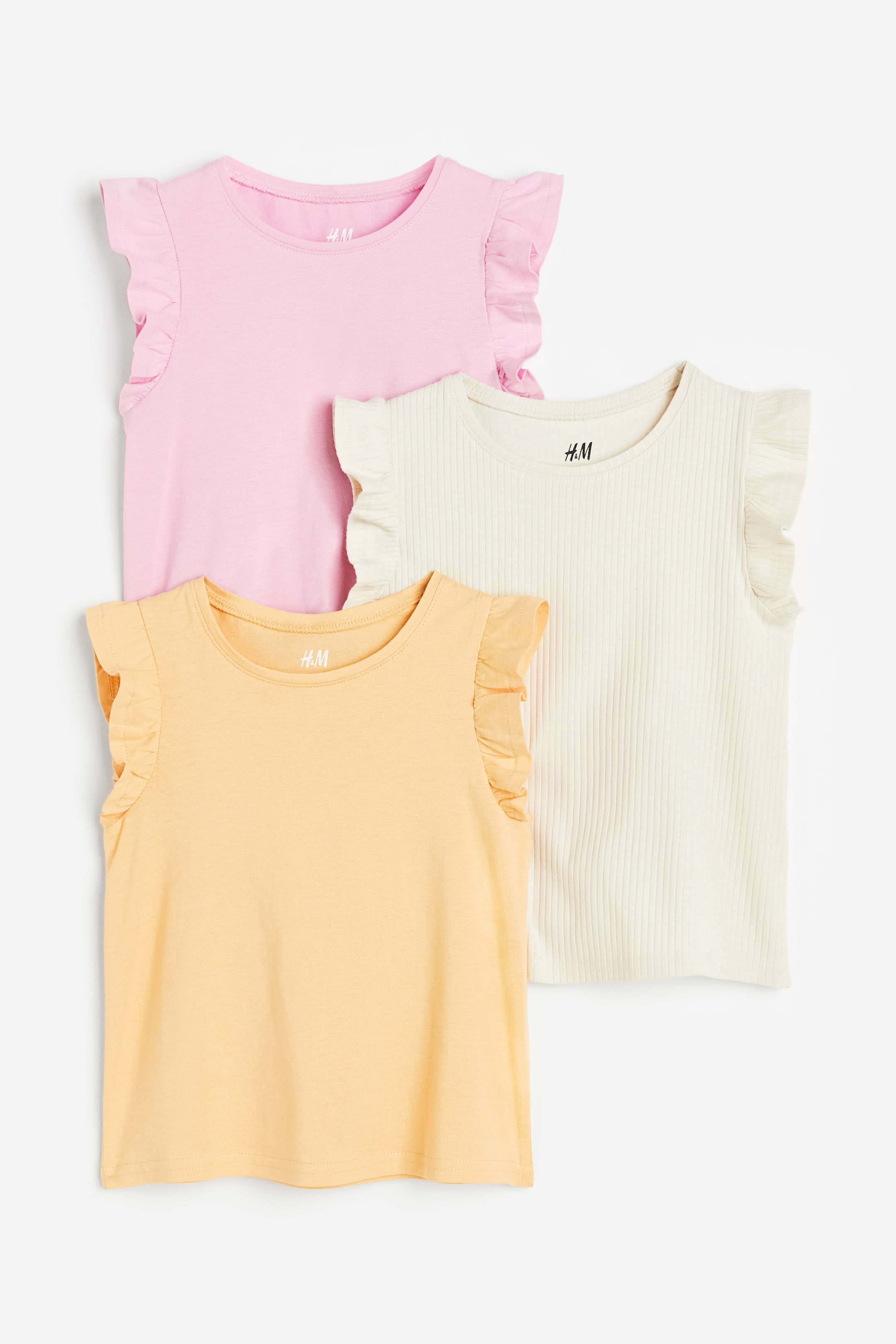 3-pack Flutter-sleeved Tops - Light pink/light orange - Kids | H&M US