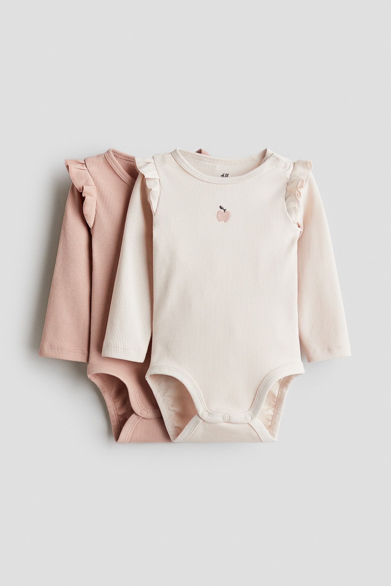 2-pack long-sleeved bodysuits - Light pink/Apple - Kids | H&M IN