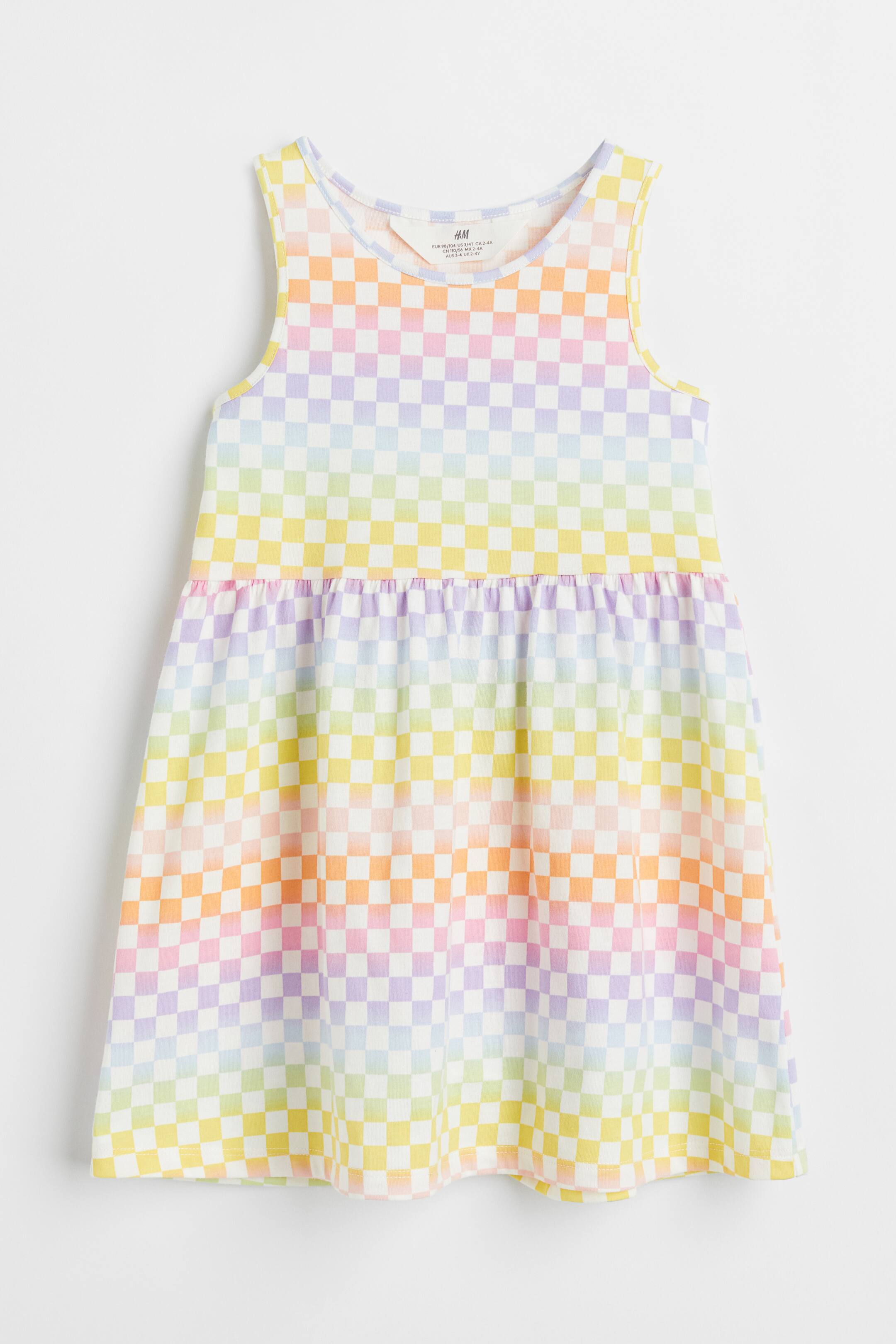 Natural white/Checked Patterned jersey dress for kids | H&M GB