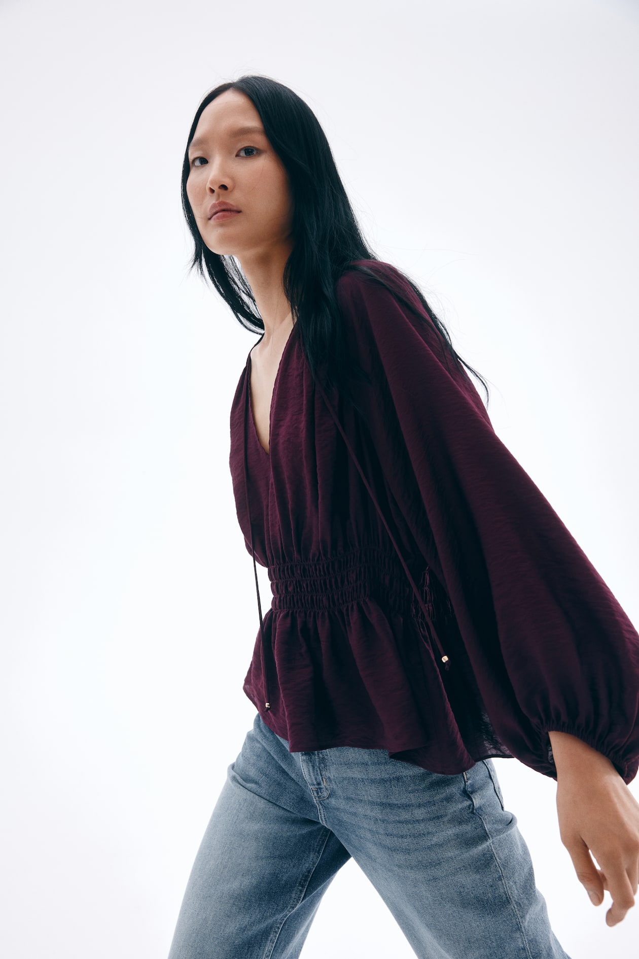 Women's Plum red Smocked Blouse | H&M CA