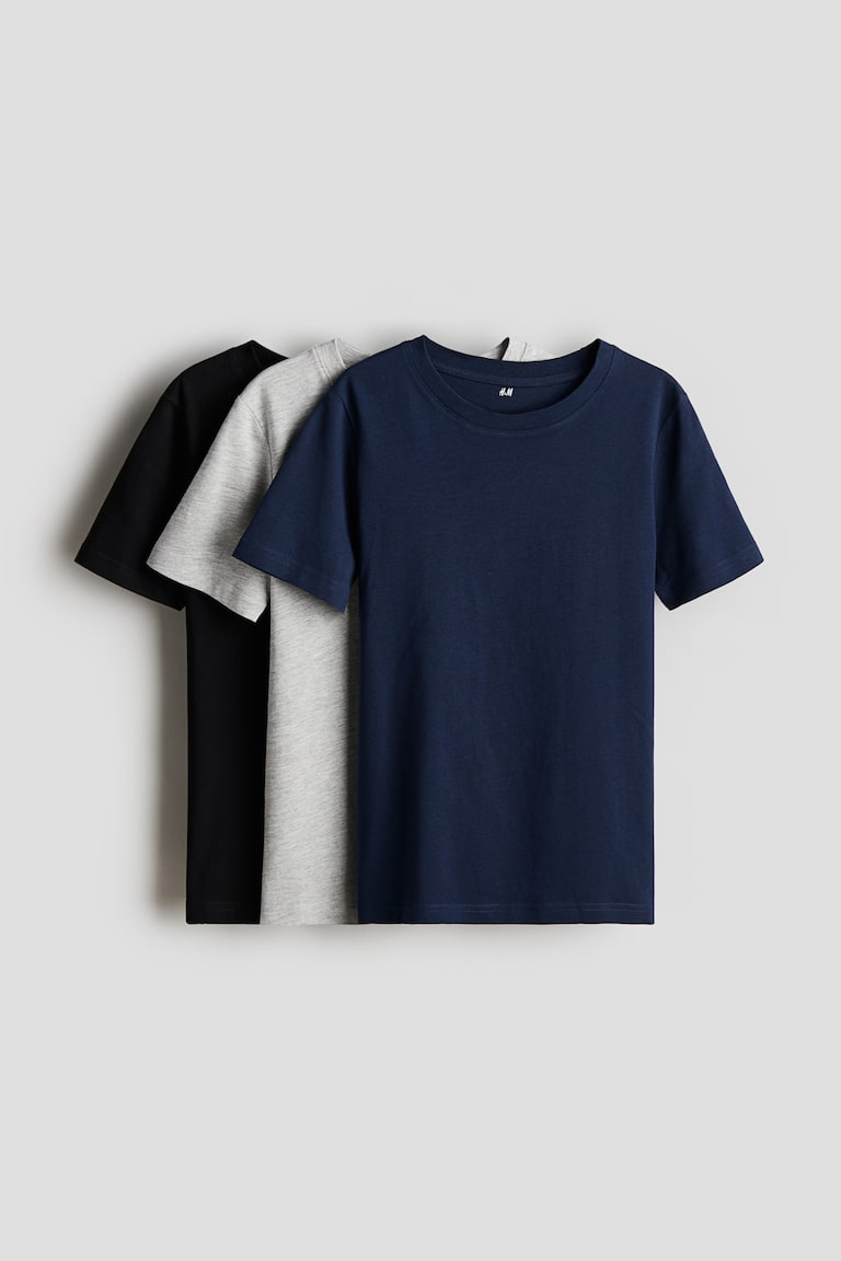 Navy blue/black 3-pack T-shirts for kids | H&M US