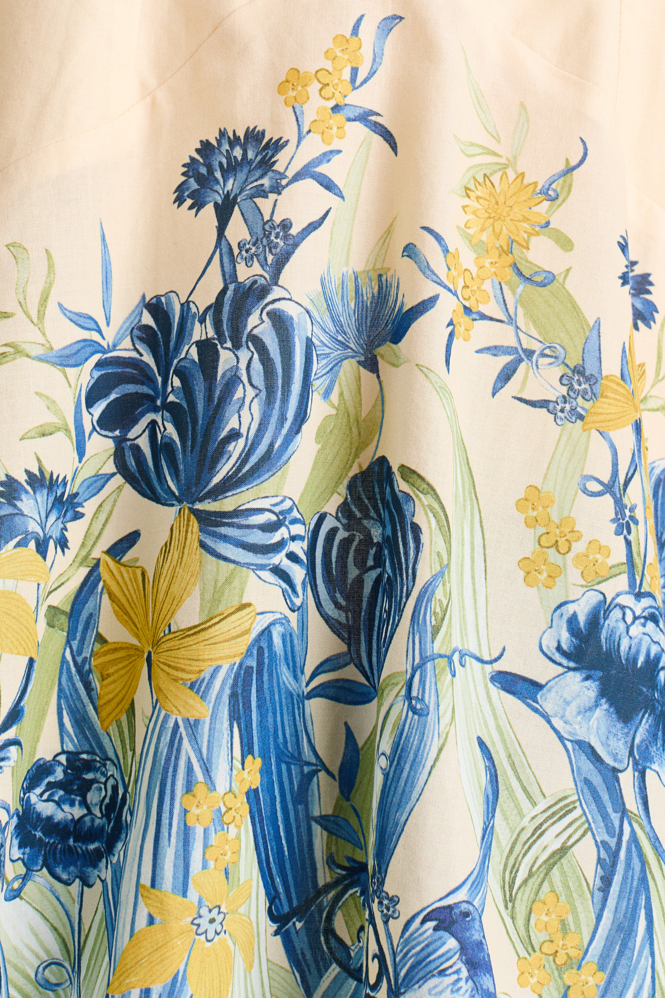 Balloon-sleeved cotton dress - Pale yellow/Blue floral - Ladies | H&M HK