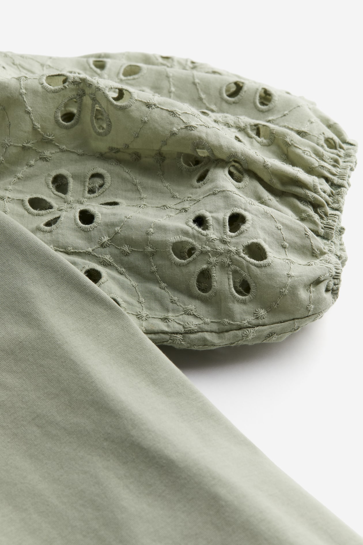Top with Eyelet Embroidered Sleeves - Sage green - Ladies | H&M US
