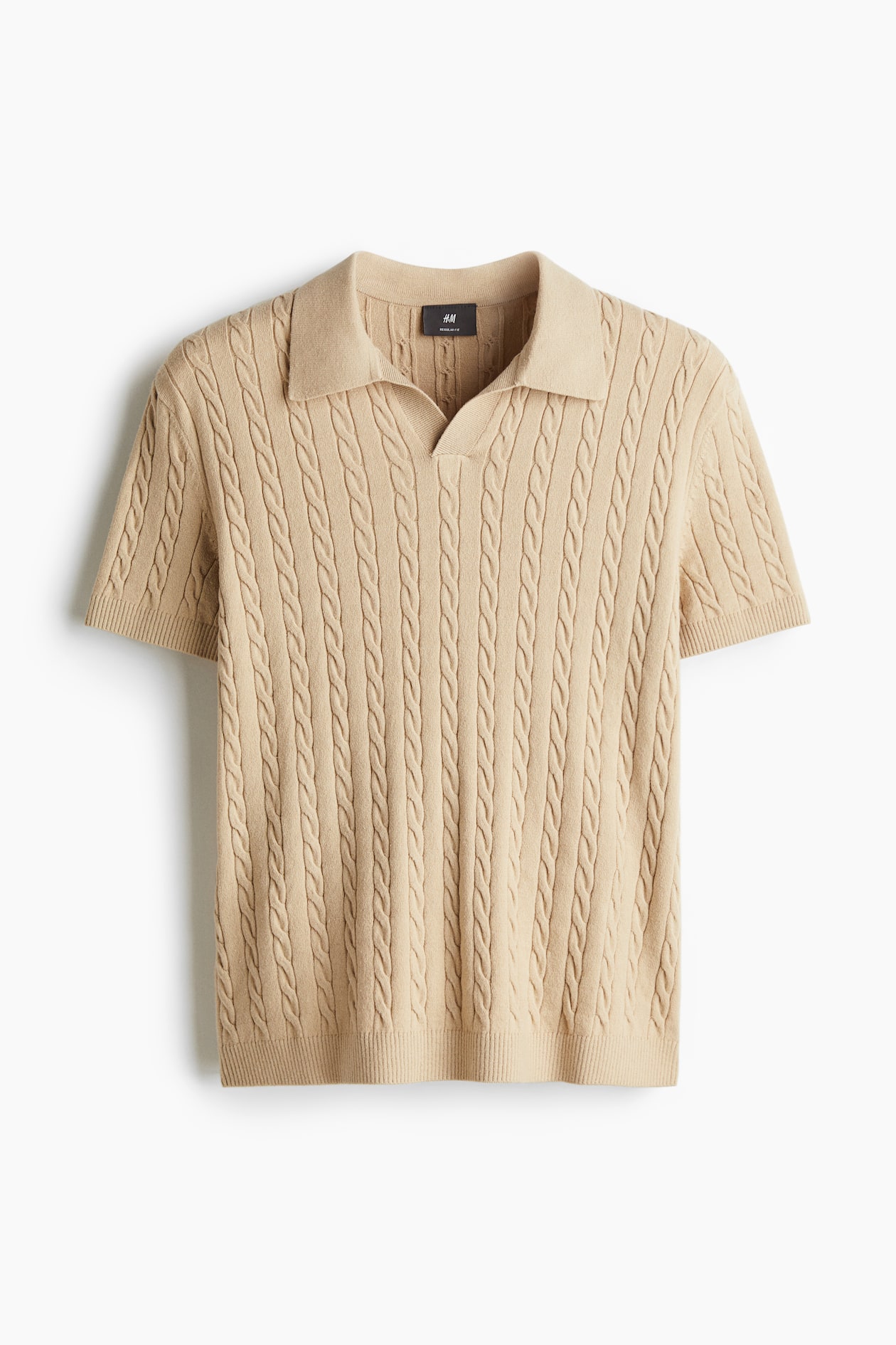 Regular-Fit Cable-Knit Polo Shirt - Beige - Men | H&M US
