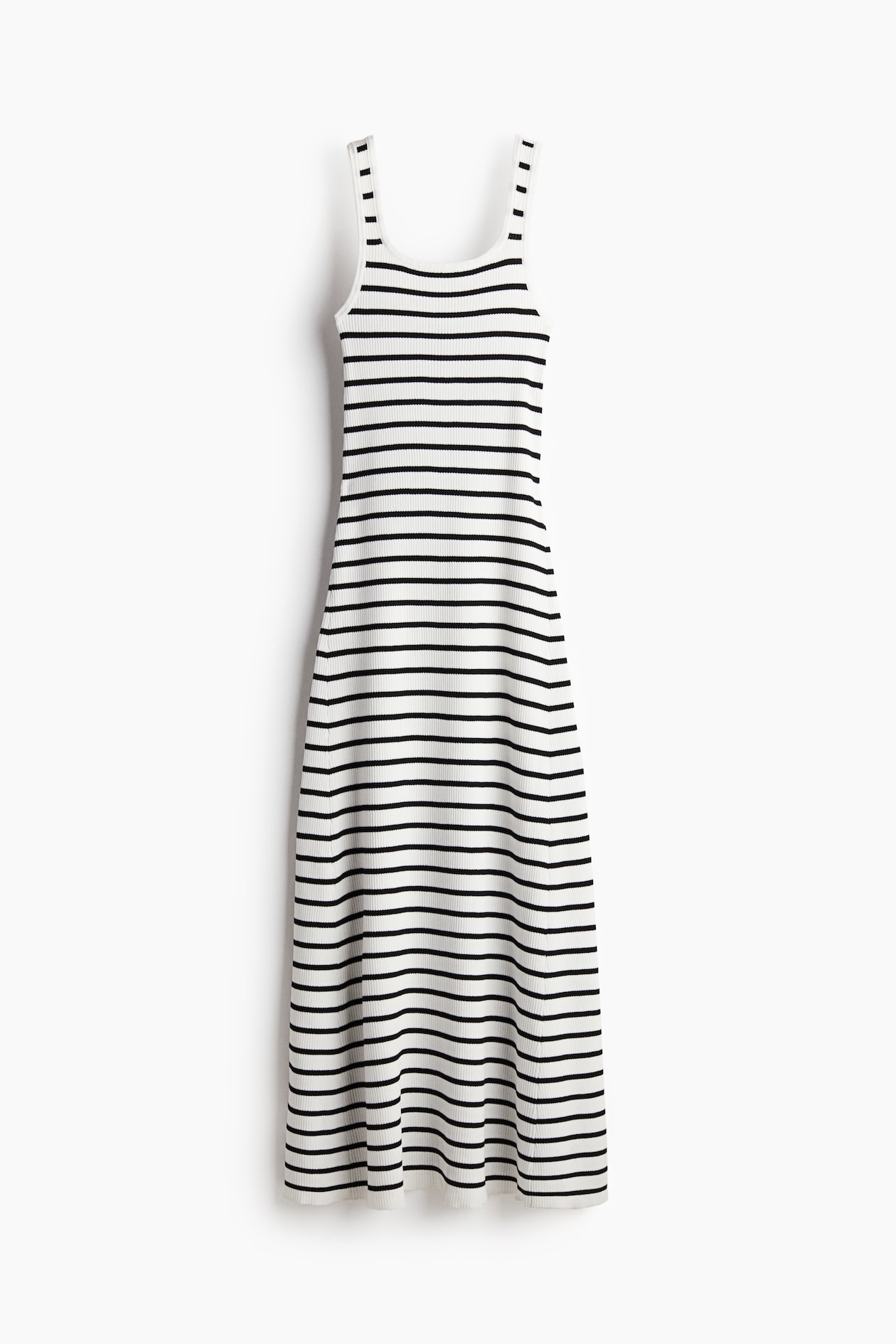 Women's White/striped Rib-knit Dress with Flared Skirt | H&M CA