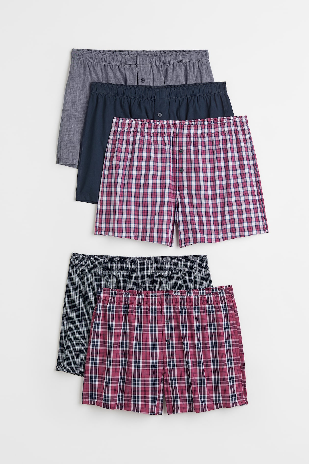 5-pack Woven Cotton Boxer Shorts - Red/checked - Men | H&M US