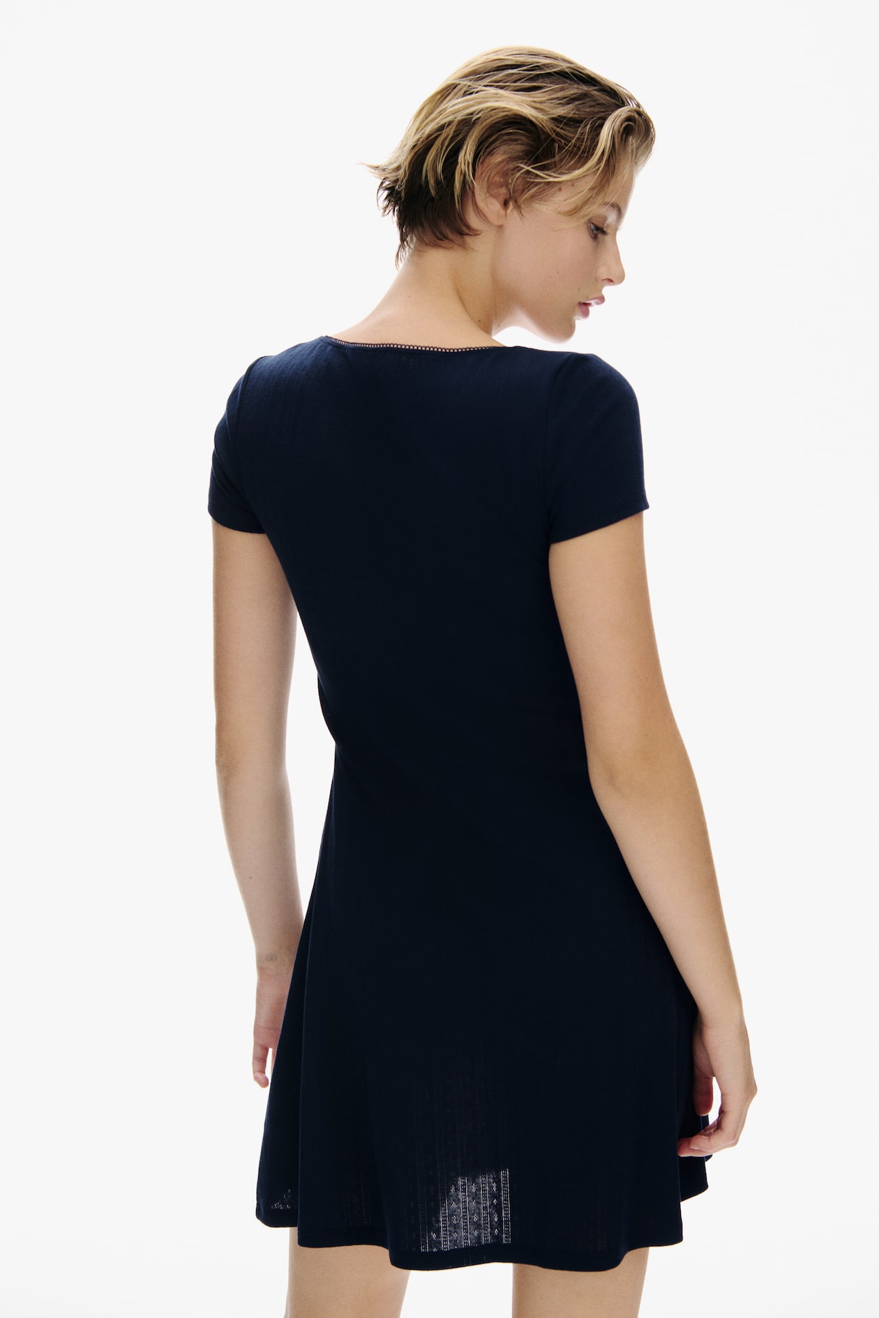 Women's Navy blue Pointelle-Jersey Dress | H&M CA