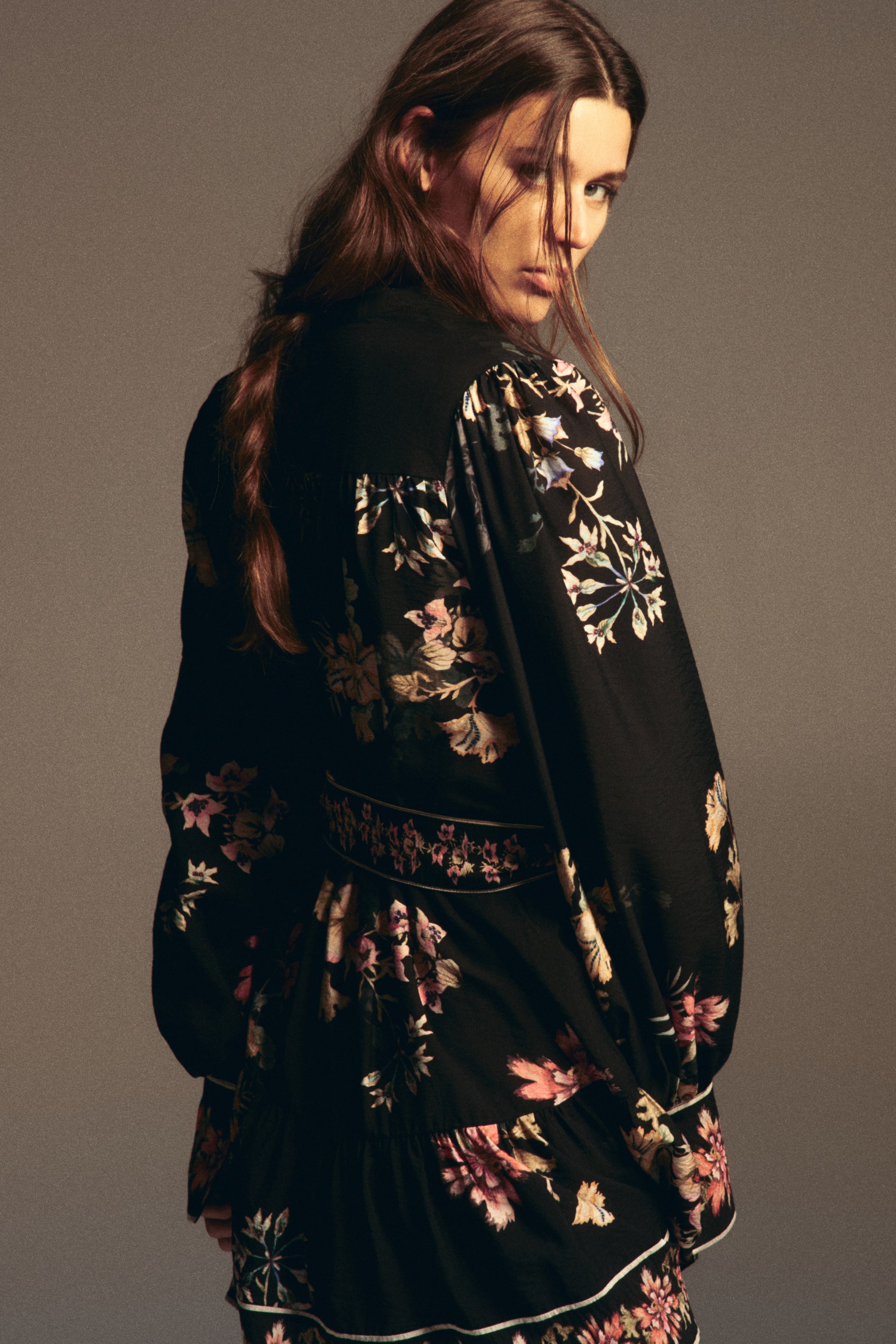 Tie-Belt Tunic Dress - Black/floral - Ladies | H&M PH