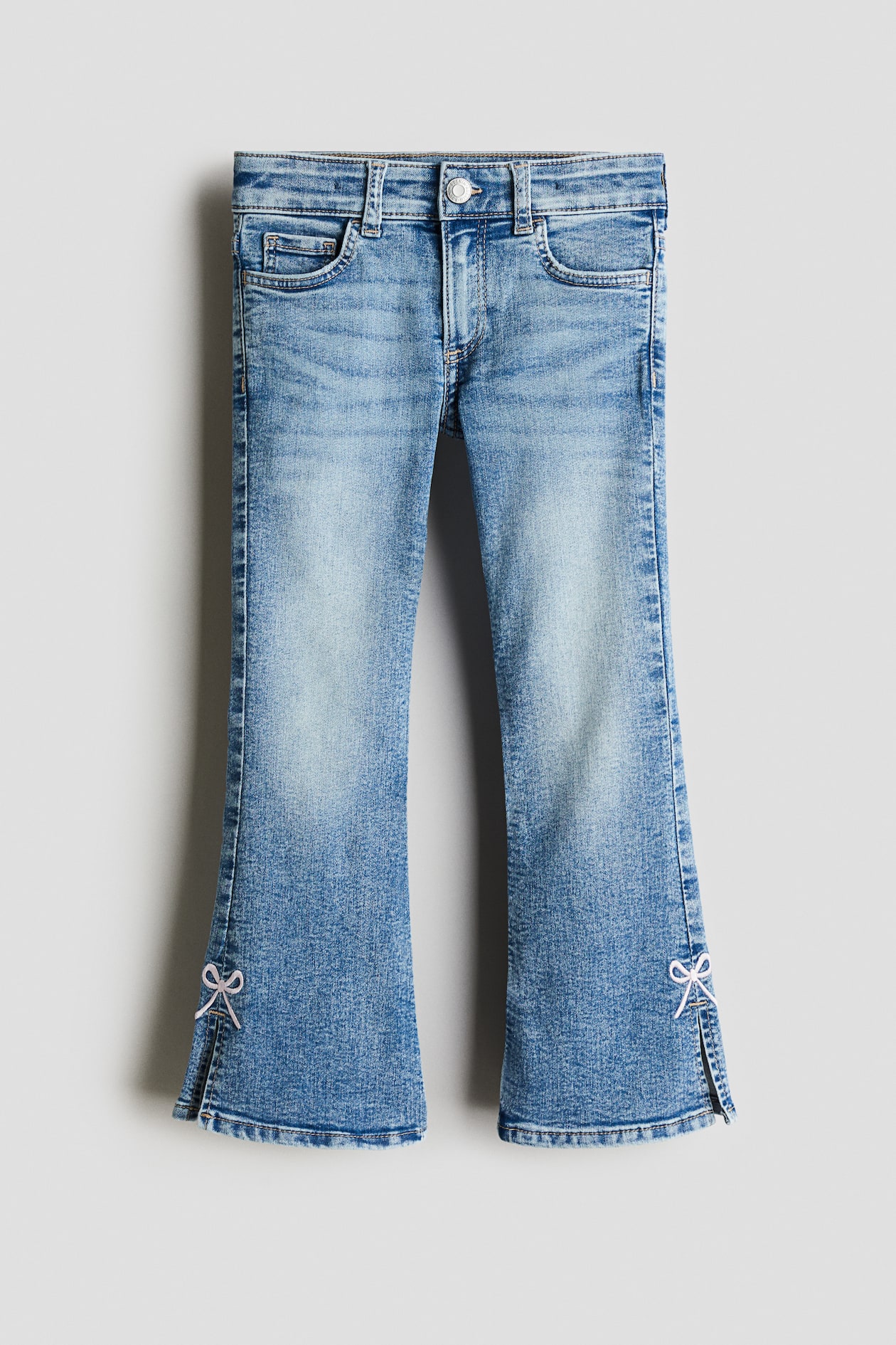 Denim blue/bows Embroidered-Detail Flared Jeans for kids | H&M US
