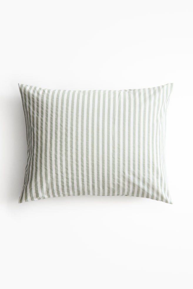 Sage green/striped Striped Cotton Pillowcase at H&M Home | H&M US