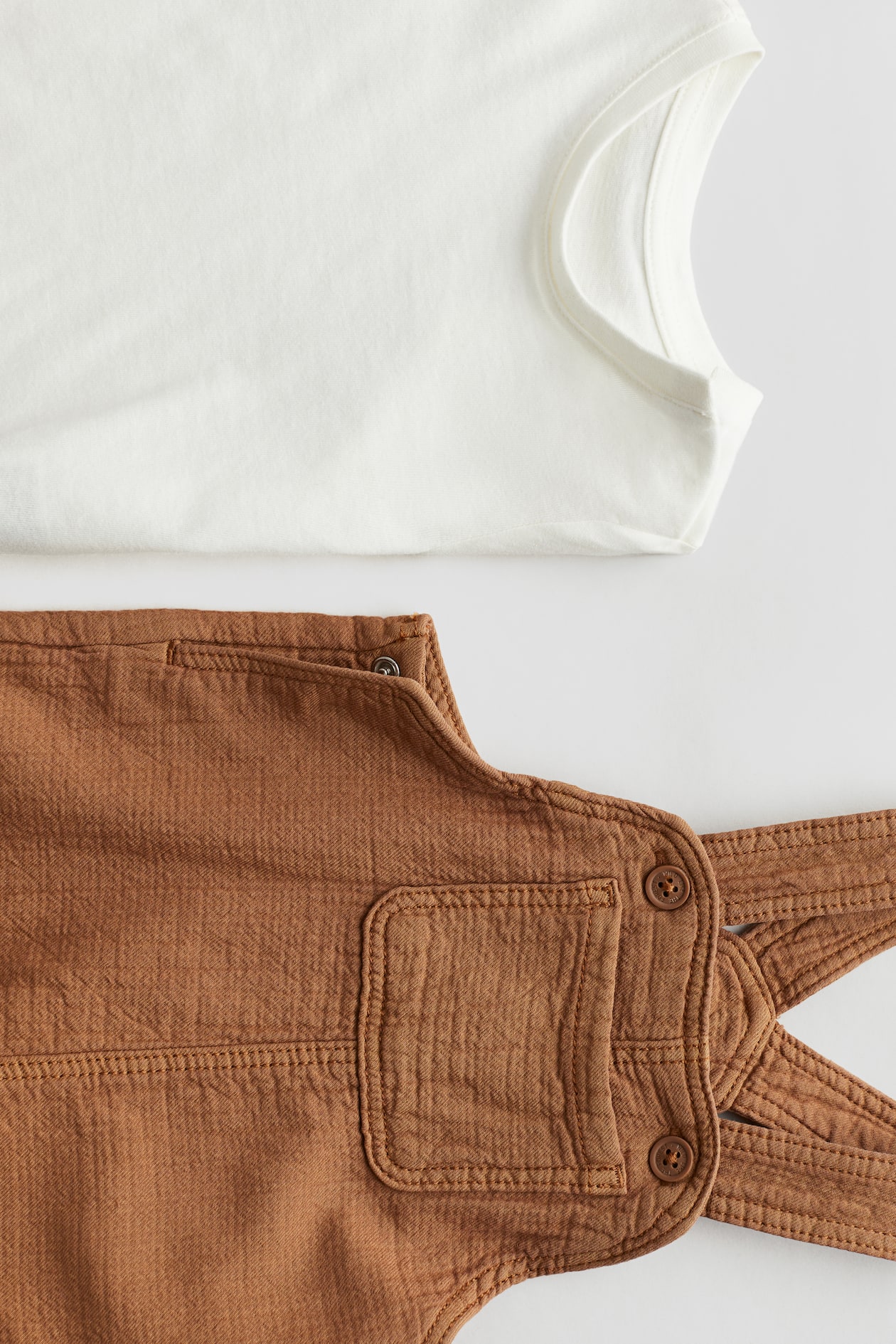 Brown/white 2-piece Overall and Shirt Set for kids | H&M US