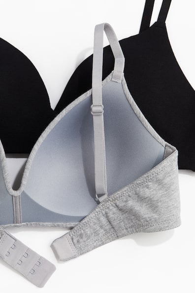 Women's Light gray melange/black 2-pack Padded Soft-cup Cotton Bras | H ...