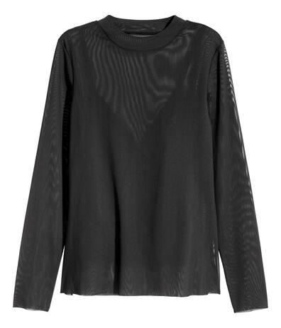 Long-sleeved mesh top - Long sleeve - Black - Ladies | H&M GB
