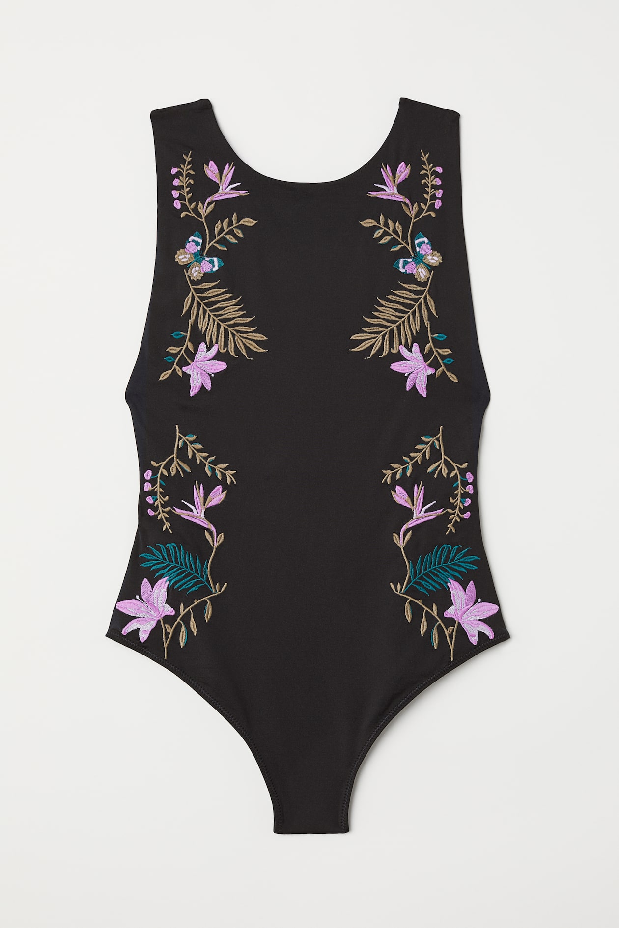 Plavky s výšivkou - Černá/květiny - ŽENY | H&M CZ