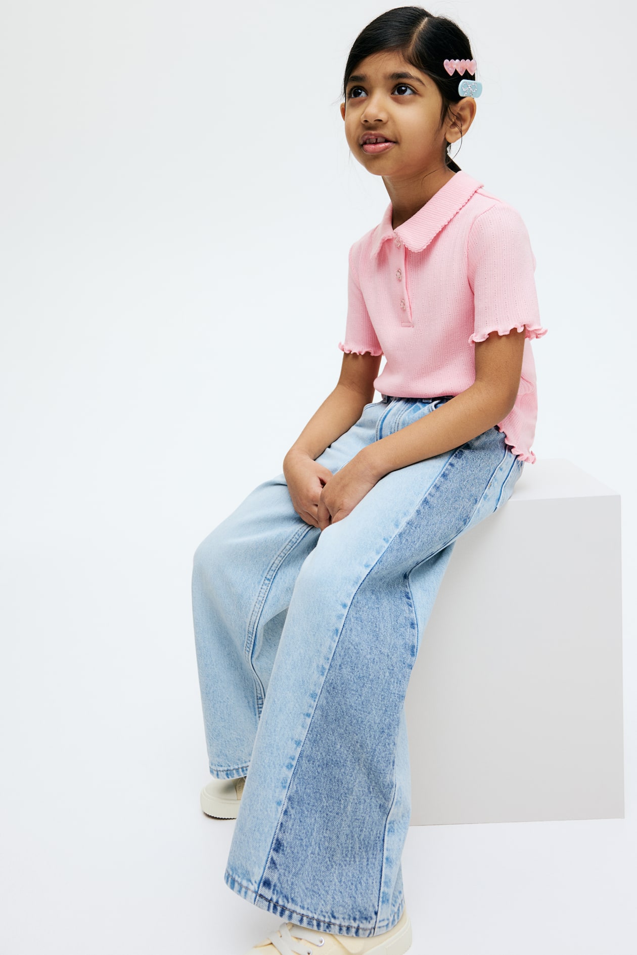 Ζέρσεϊ μπλούζα με ραβδώσεις και τρυπητό σχέδιο - Ανοιχτό ροζ - Kids | H&M GR