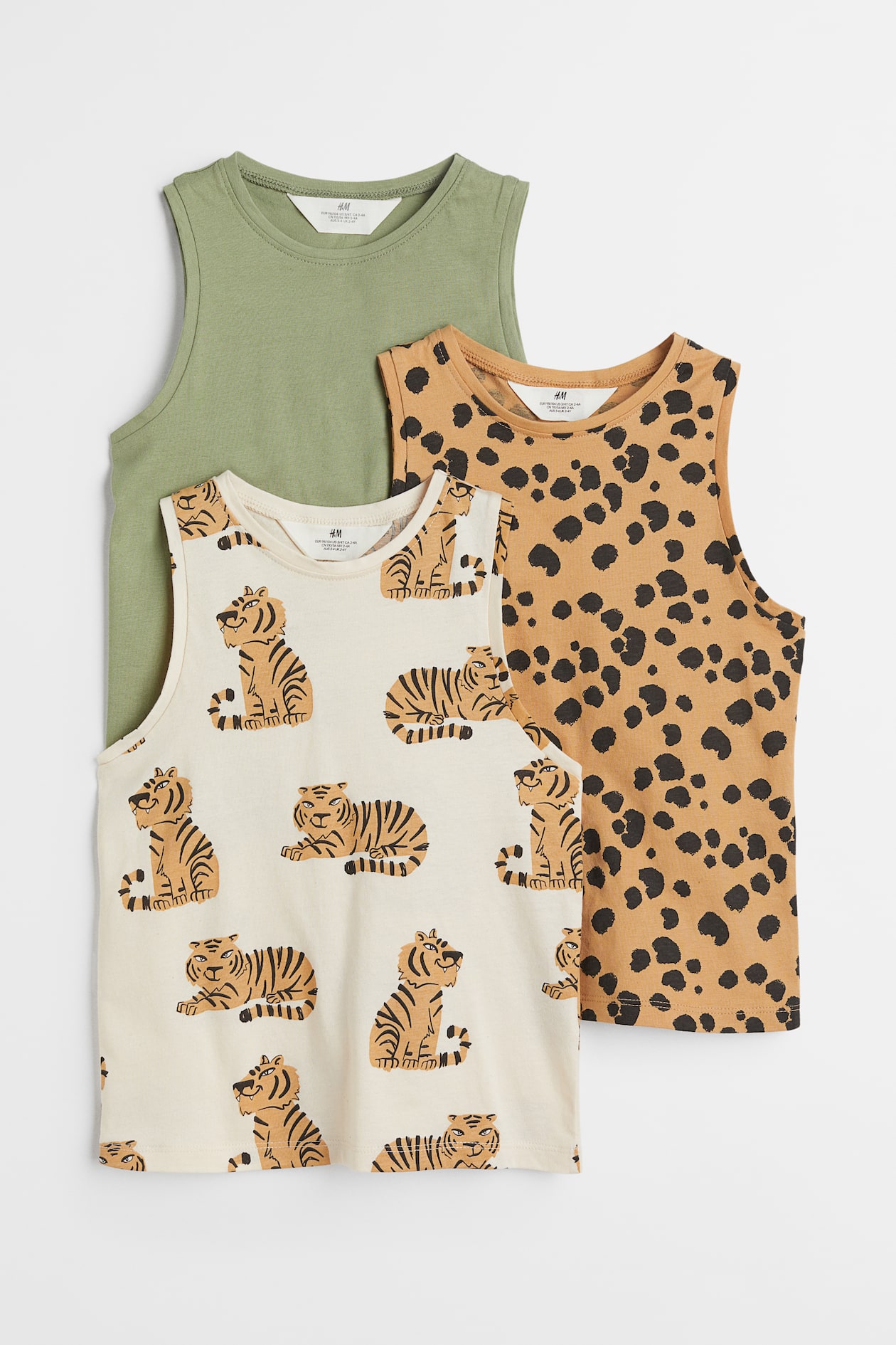 Set de 3 topuri de bumbac fără mâneci - Bej-deschis/tigri - COPII | H&M RO