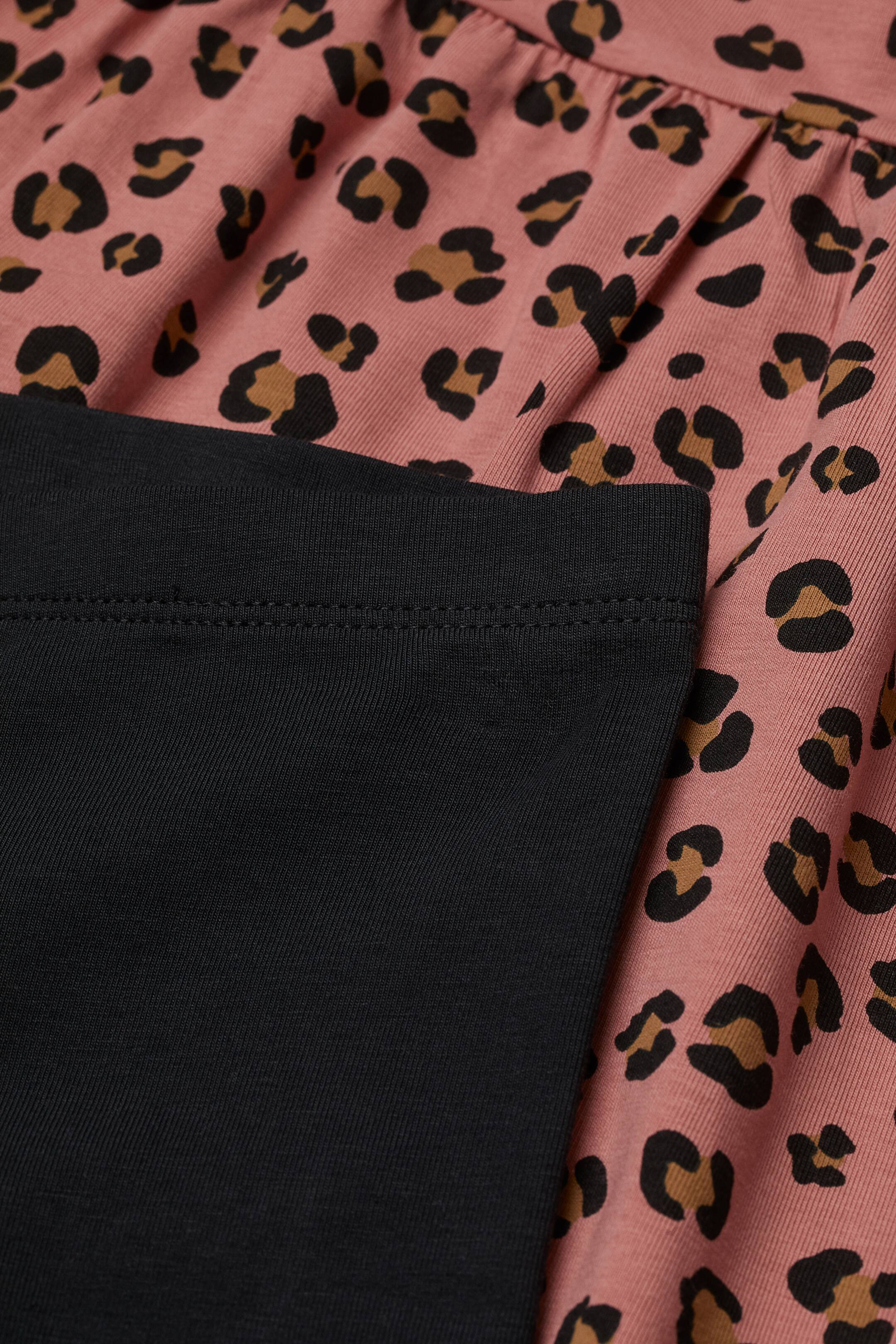 2-piece Cotton Set - Round Neck - Long sleeve - Dusty rose/leopard ...