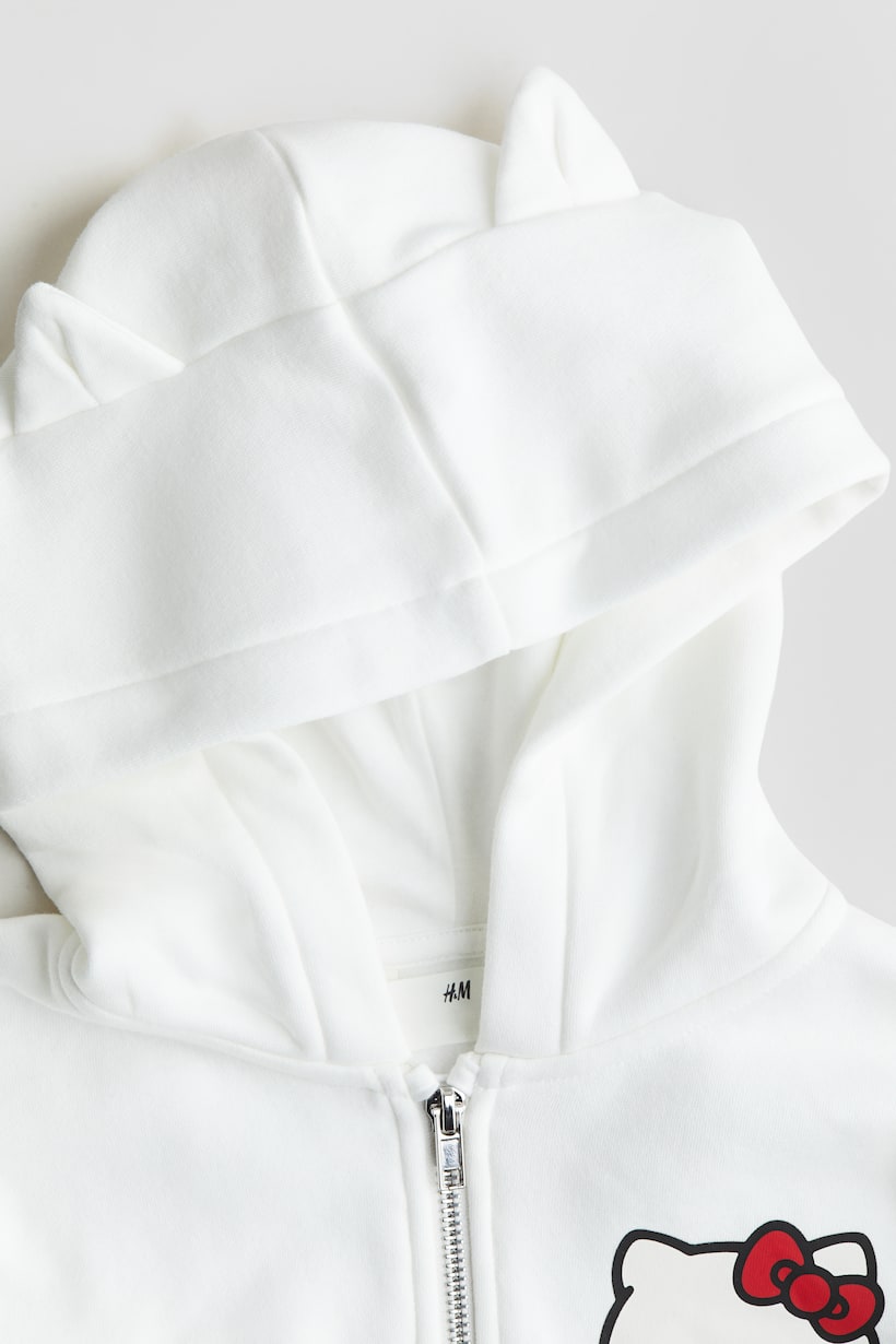 Motif-Detail Hooded Jacket - White/Hello Kitty - Kids | H&M US