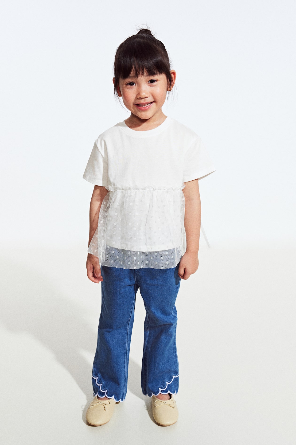 チュールディテールトップス - ホワイト - Kids | H&M JP