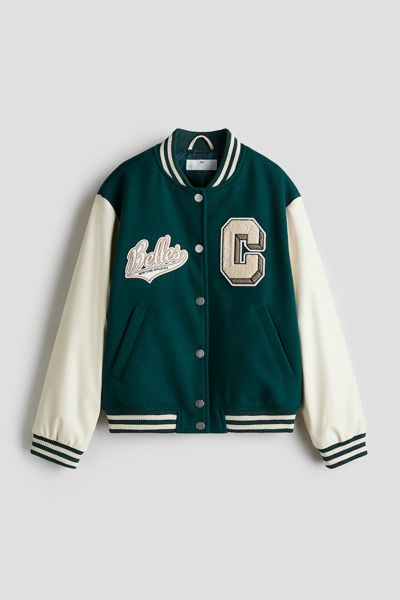Dark green/C Appliquéd Baseball Jacket for kids | H&M CA